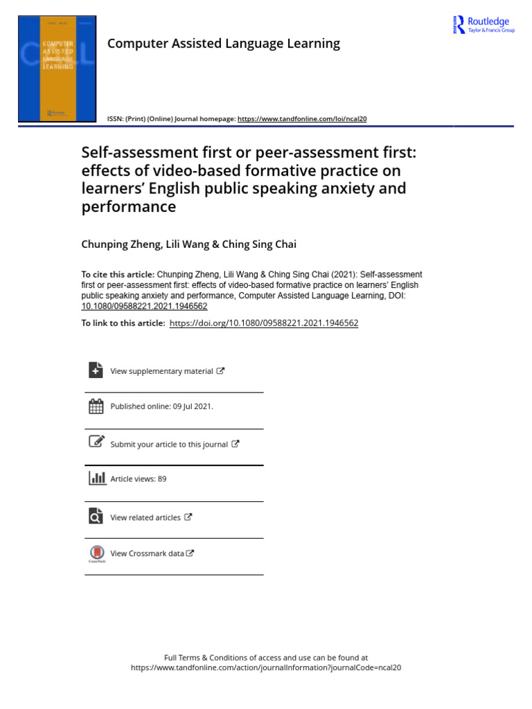 Self-Assessment First or Peer-Assessment First | PDF | Educational Assessment | Learning