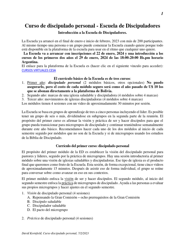 Curso Discipulado Personal-Esc. de Disc. Rev 27.12.2023 | PDF Curso Discipulado Personal-Esc. de Disc. Rev 27.12.2023 | PDF