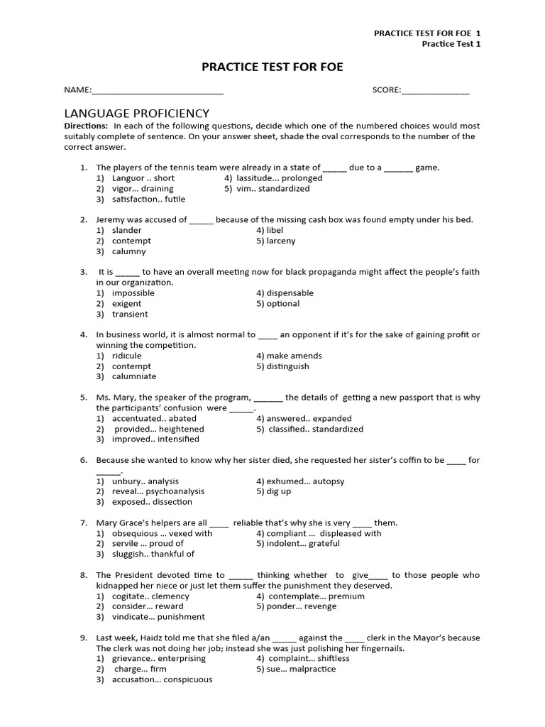 Practice Test For Foe 1 | PDF | Plea | Bail