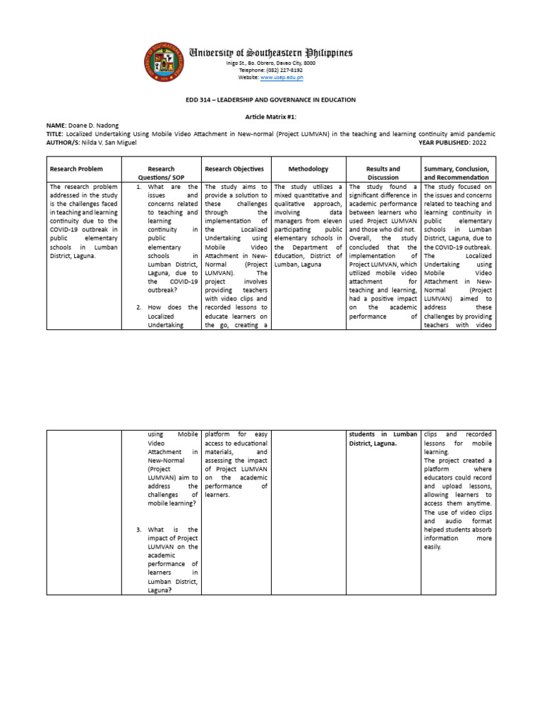 Matrix 1 | PDF | Learning | Teachers