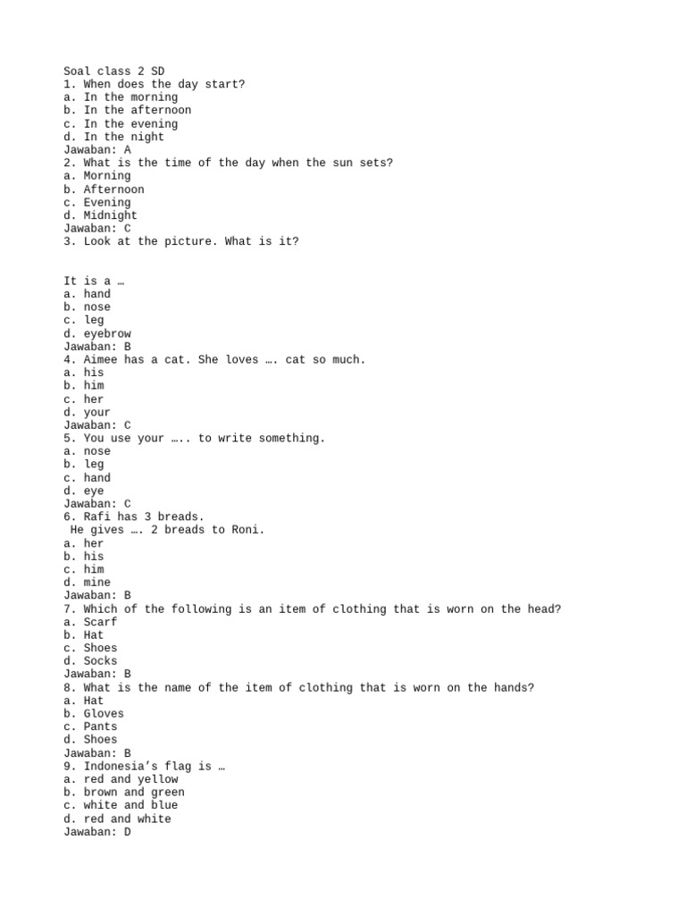 Soal Class 2 SD English | PDF