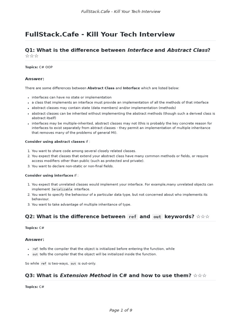 FullStackCafe C#I | PDF | Anonymous Function | Class (Computer Programming)