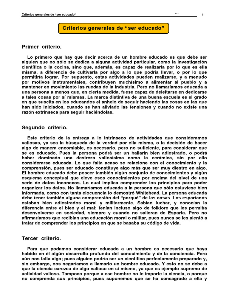 Criterios para Ser Educado | PDF | Conocimiento | Verdad