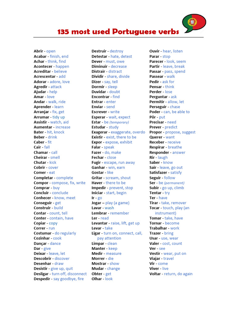 135 Most Common Portuguese Verbs | PDF | Language Arts & Discipline