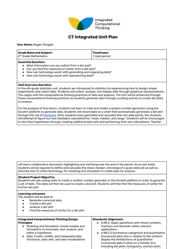 Magen Douglas - Mini Lesson Plan | PDF | Data | Data Analysis