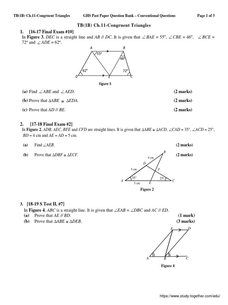 Congruent Triangles Exam Questions | PDF | Euclidean Geometry | Geometry