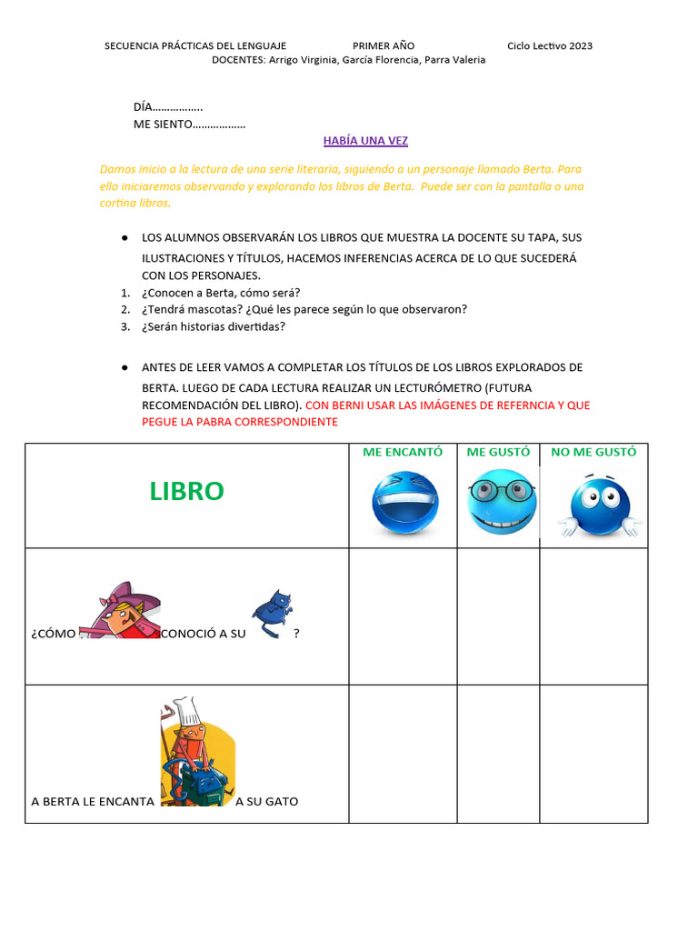 Secuencia de La Bruja Berta Actividades | PDF | Artes del Lenguaje y ...