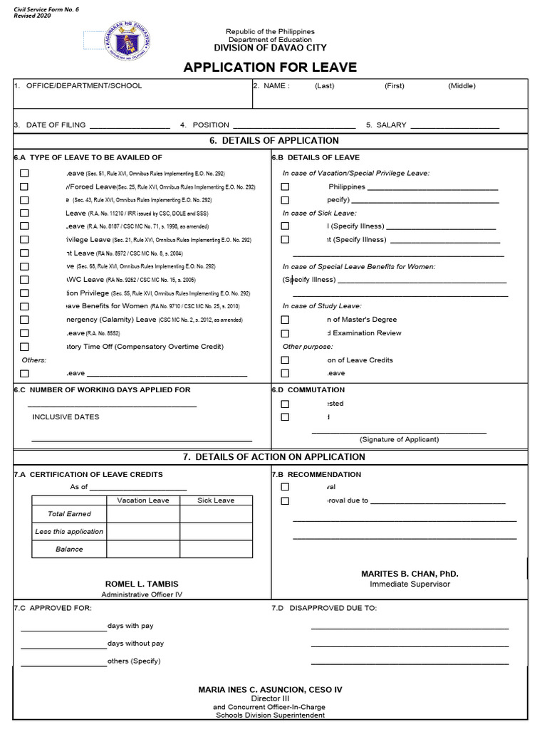 CS Form No. 6 Revised 2023 | PDF | Sick Leave