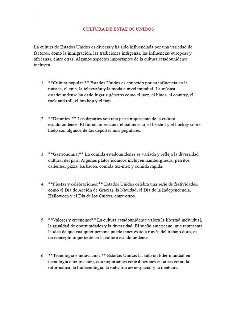 Cultura de Estados Unidos | PDF | Cultura de los Estados Unidos | Los ...