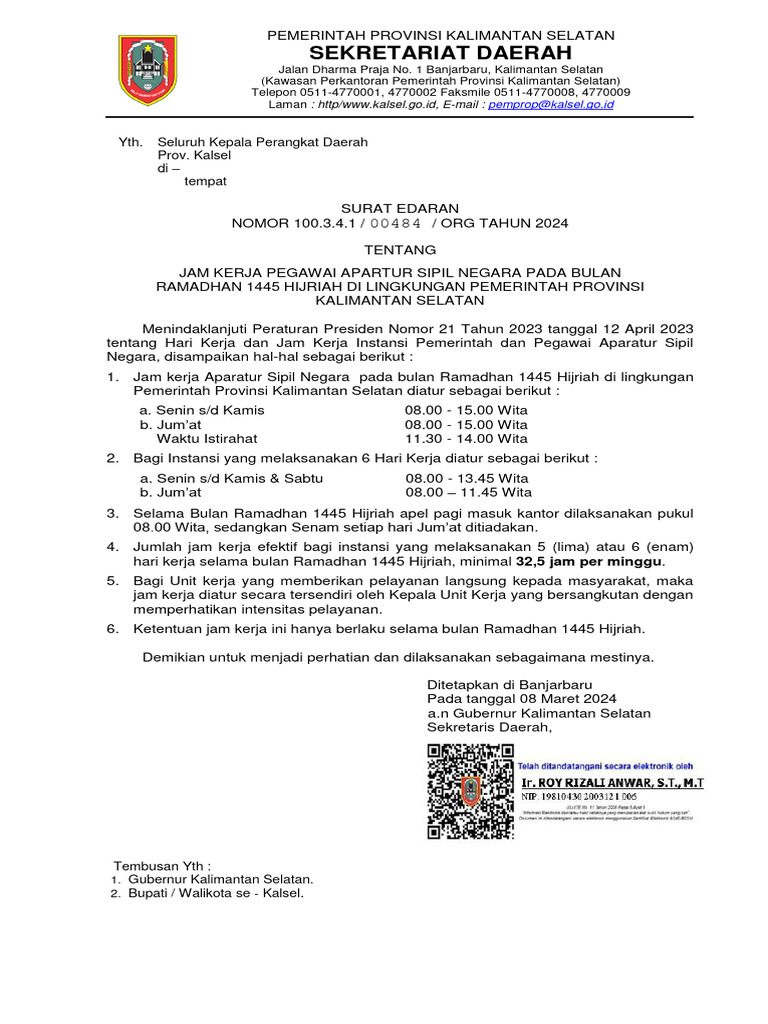 Penetapan Jam Kerja Ramadhan 1445 Hijriah-2 | PDF