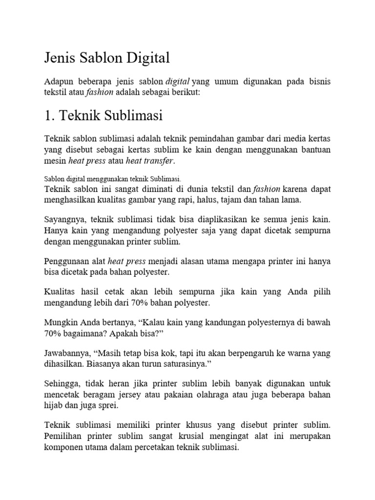 Jenis Sablon Digital | PDF
