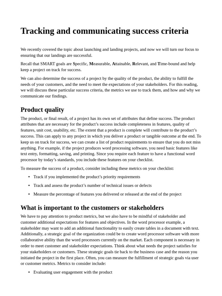 Tracking and communicating success criteria | PDF | Performance ...