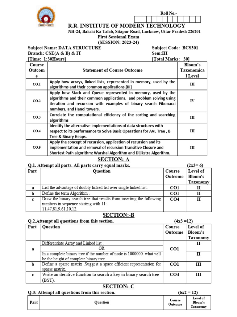 Bcs 301 | PDF | Computer Programming | Algorithms And Data Structures