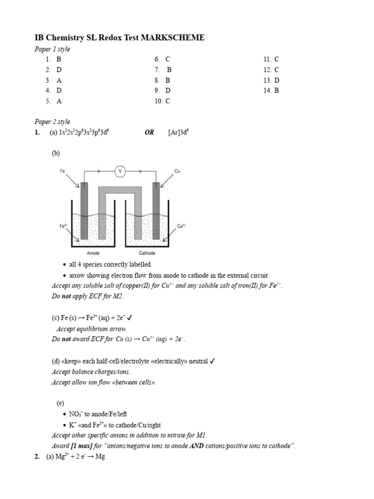 2024 Redox SL Test Markscheme | PDF | Redox | Cathode