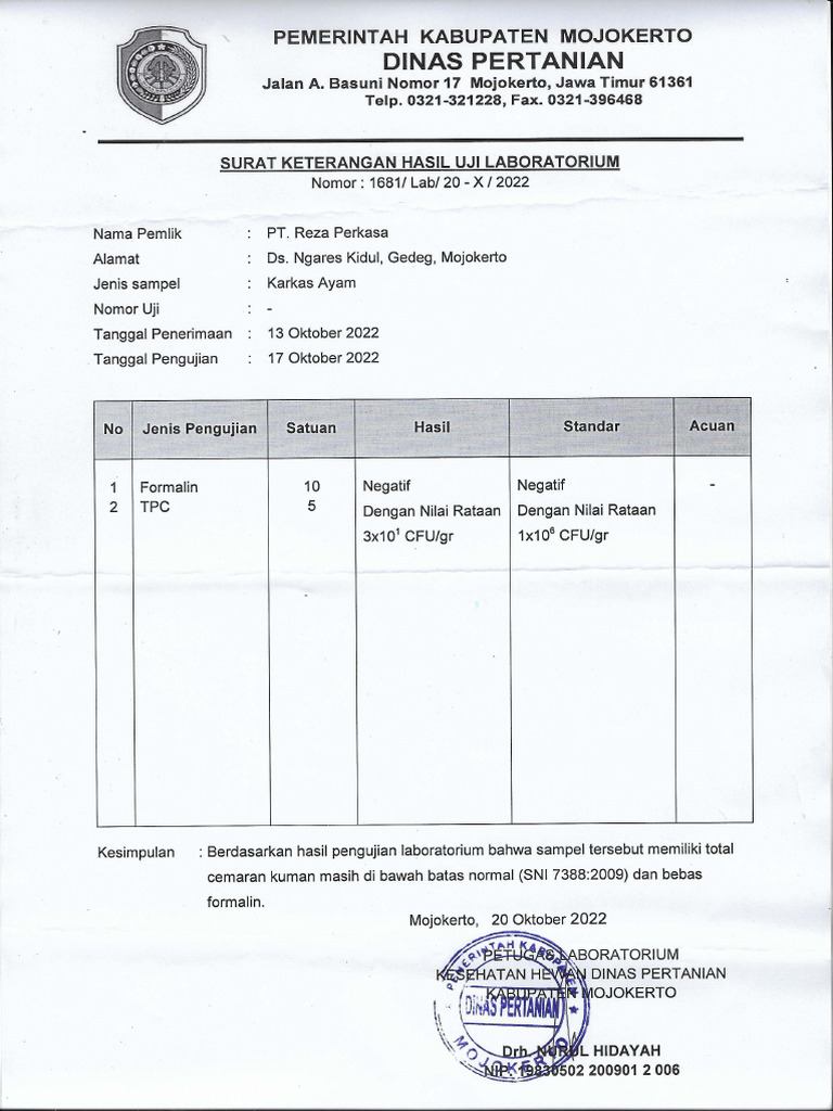 Uji Formalin Okt'22 | PDF