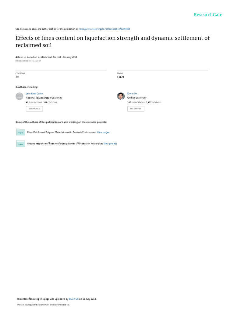 Effects of Fines Content On Liquefaction Strength and Dynamic ...