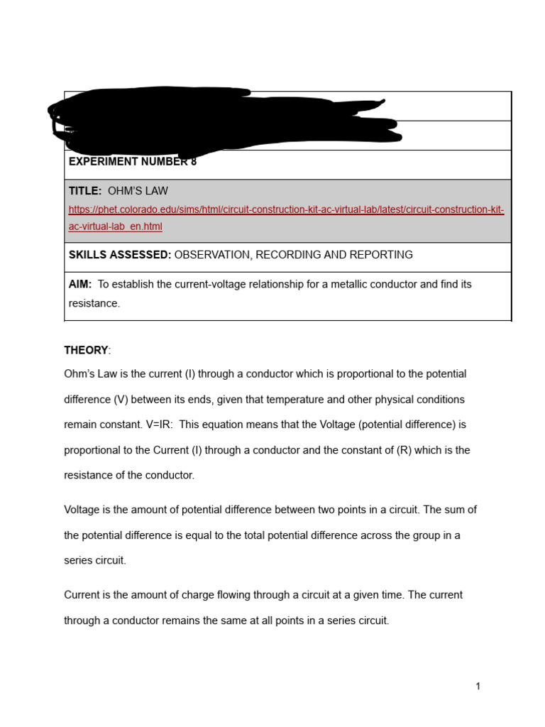 Ohm's Law | PDF | Electrical Resistance And Conductance | Voltage