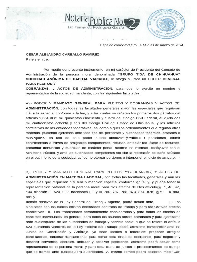 Poder General para Pleitos y Cobranza | PDF | Fiscal