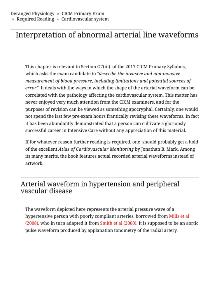 Abnormal Arterial Line Waveforms - Deranged Physiology | PDF | Blood ...