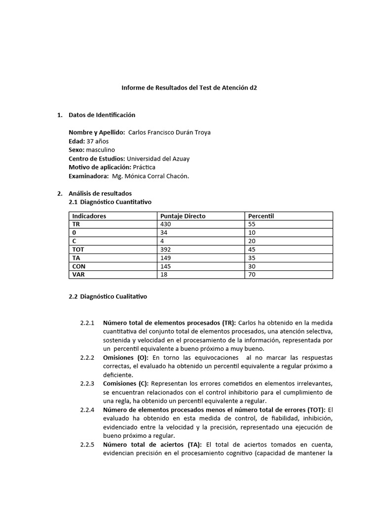 Informe de Resultados | PDF