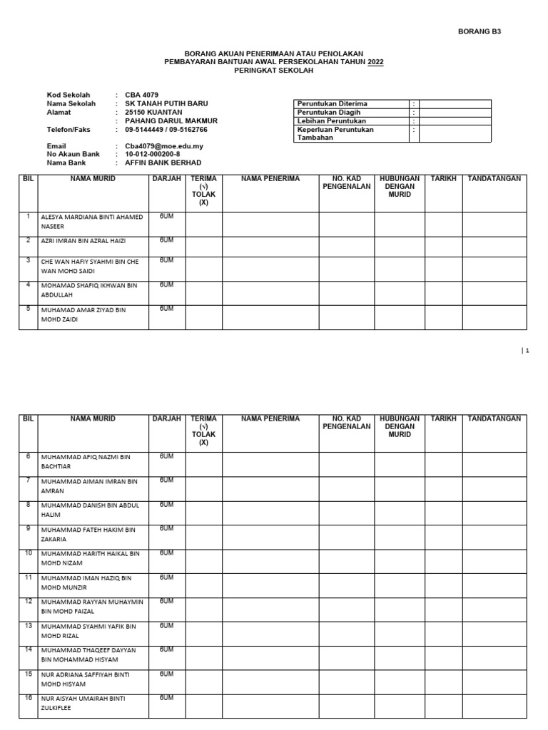 Borang Akuan Penerimaan Atau Penolakan Bap 2022 | PDF