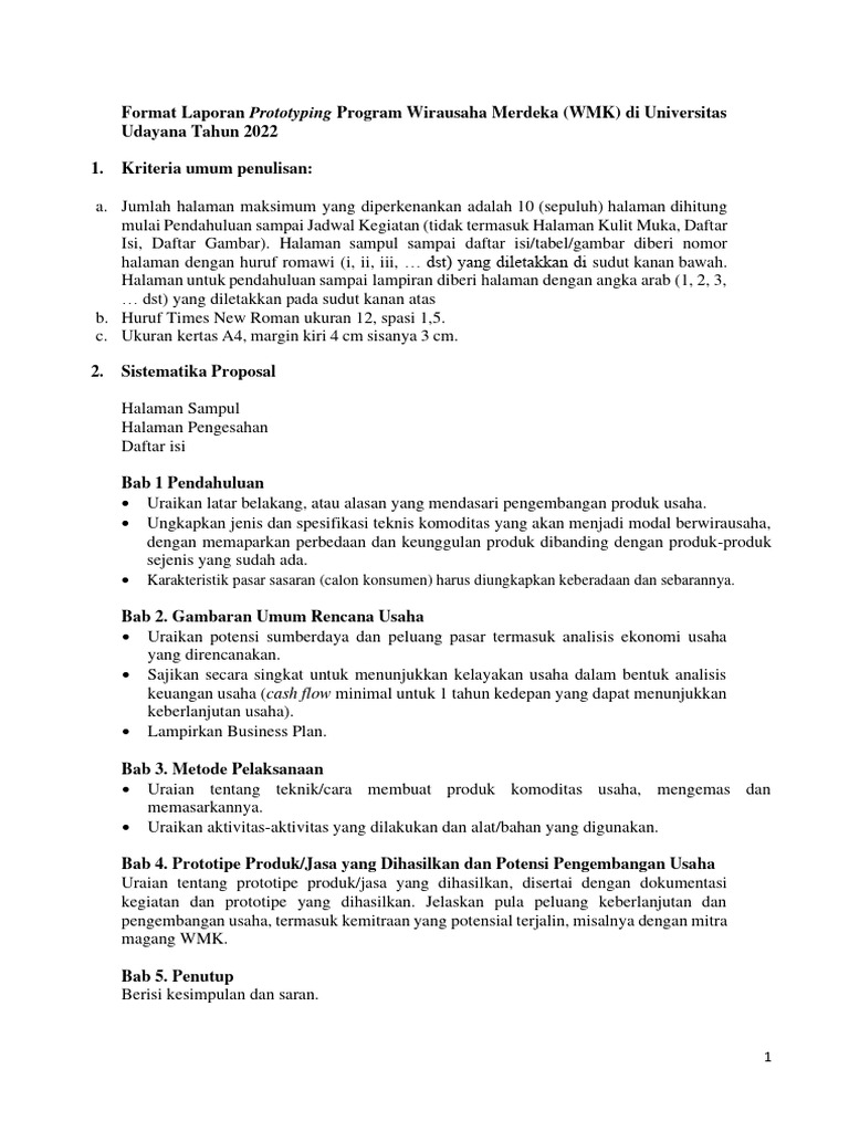 Format Laporan Prototyping Program Wirausaha Merdeka | PDF