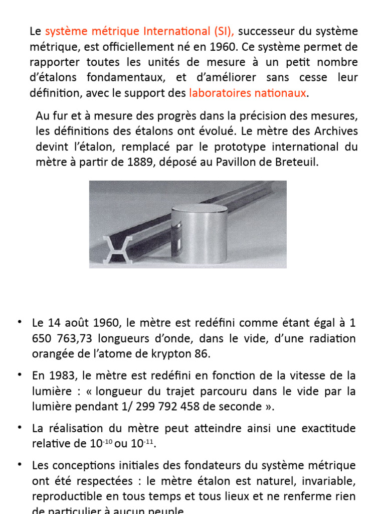 CHAPITRE II Systeme Metrique International | PDF | Mètre | Kilogramme