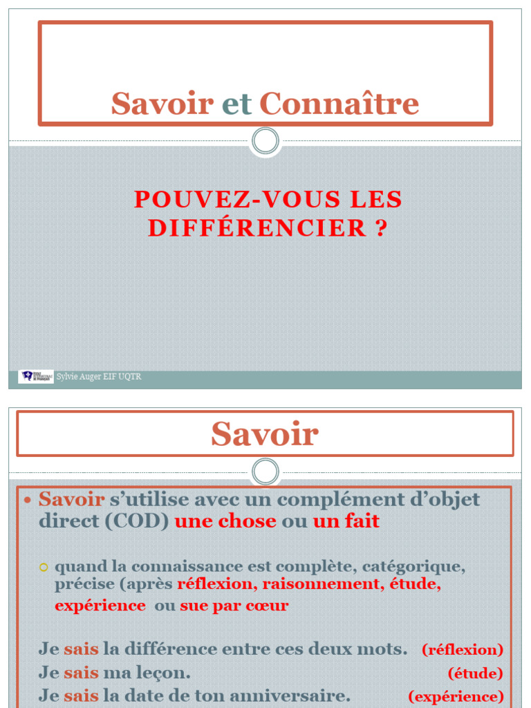 Différence entre Savoir et Connaître | PDF | Arts du langage et ...