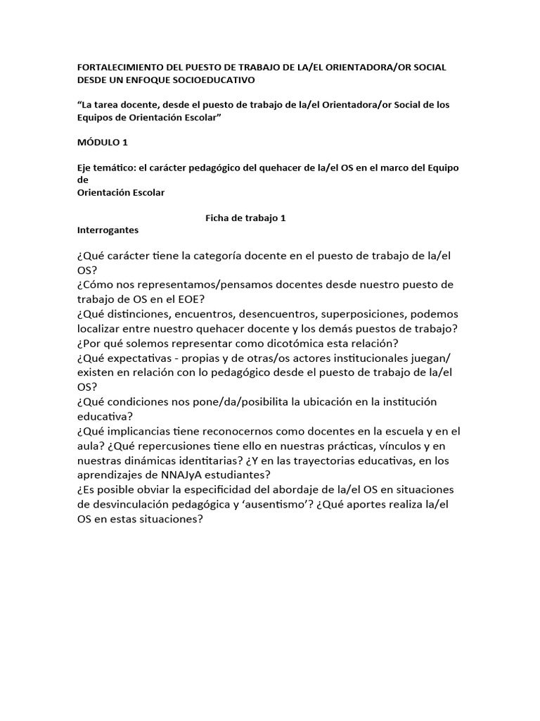 FORTALECIMIENTO DEL PUESTO DE TRABAJO DEl EOE | PDF