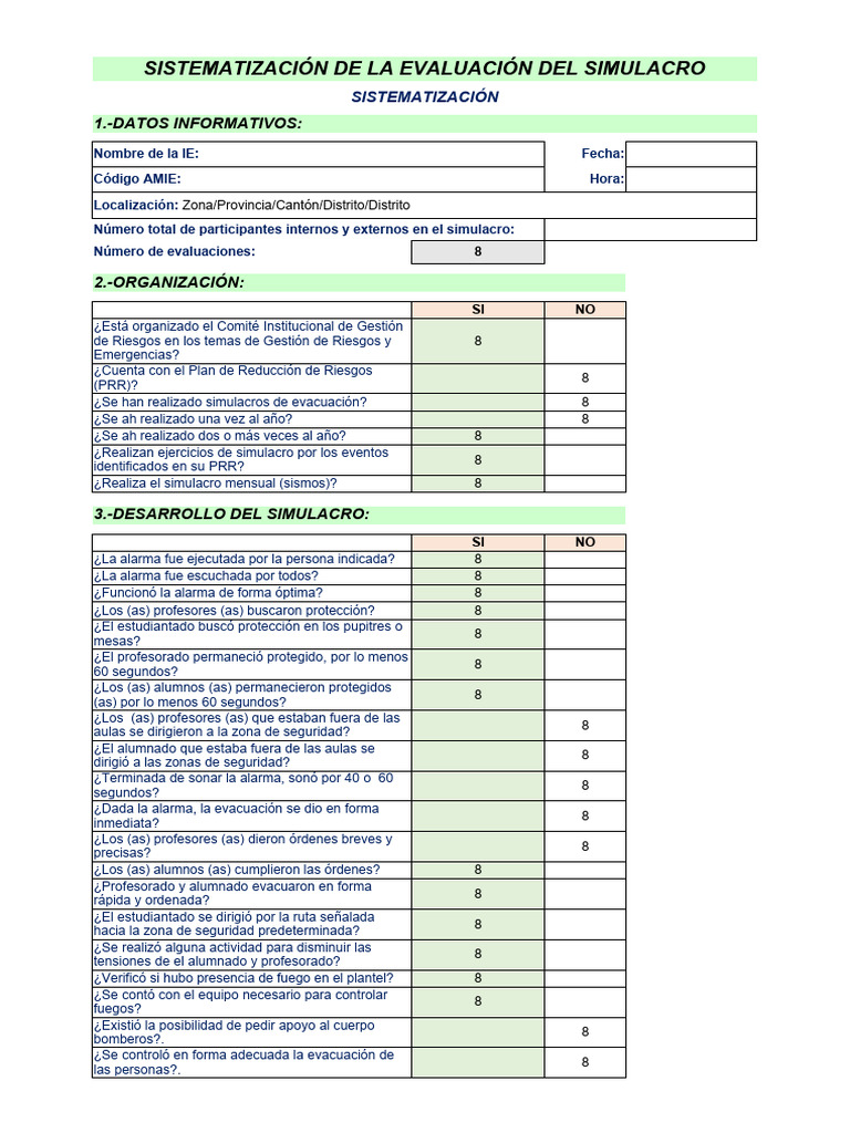 04 FORMATO DE FICHA DE EVALUACIÓN SIMULACROS 28-06-2019 | PDF | Evaluación