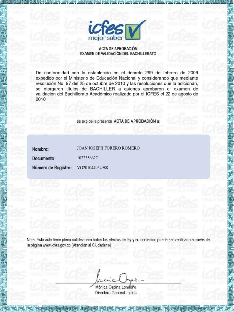 Acta de Grado Bachiller Icfes | PDF