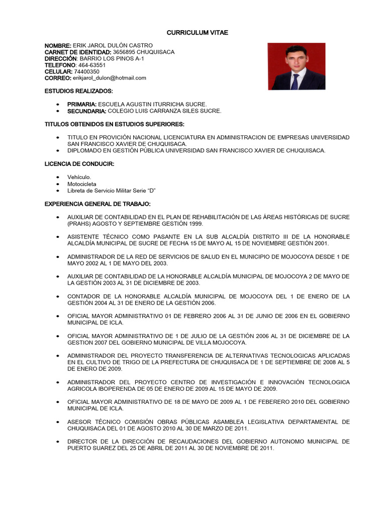 Curriculum Vitae | Descargar gratis PDF | Bolivia | Presupuesto