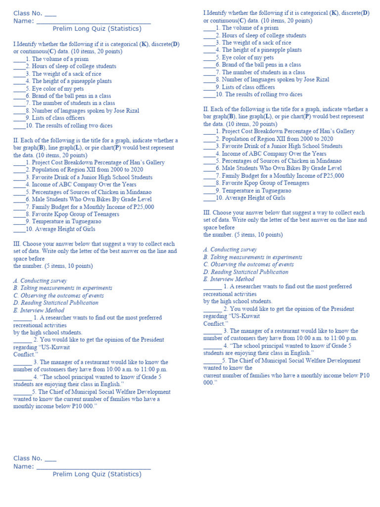 LONG Quiz | PDF | Chart