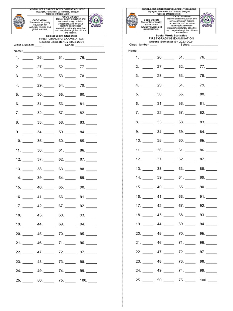 Social Work Statistics Answer Sheet | PDF