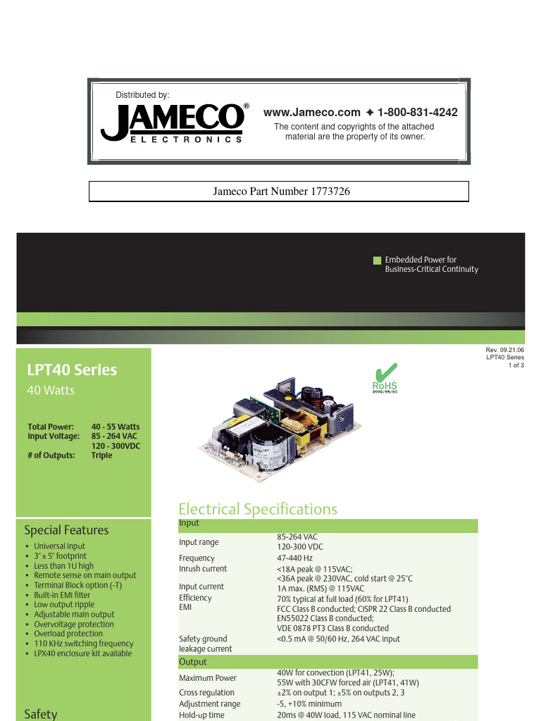 LPT46 Artesyn Power Supply | PDF | Power Supply | Manufactured Goods