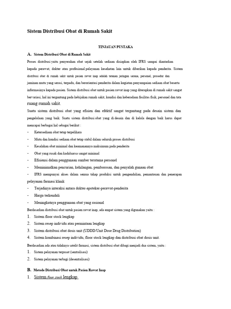 Sistem Distribusi Obat Di Rumah Sakit Pdf