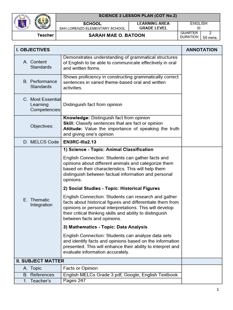 COT2 - Q2 W8 English-III - SY - 2023-2024 | PDF | Lesson Plan | Learning