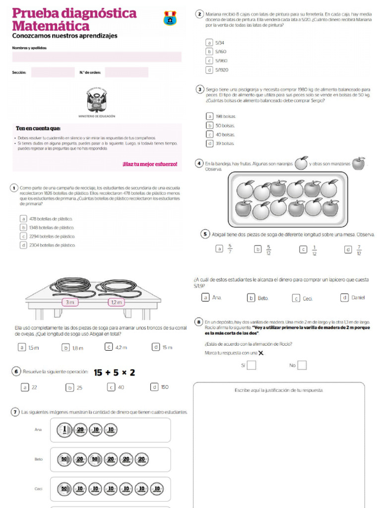 Evaluacion Diagnóstica 6° 2024 | PDF