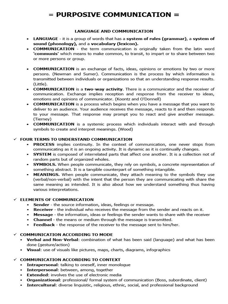 Purposive Communication Reviewer | Download Free PDF | Communication | Nonverbal Communication