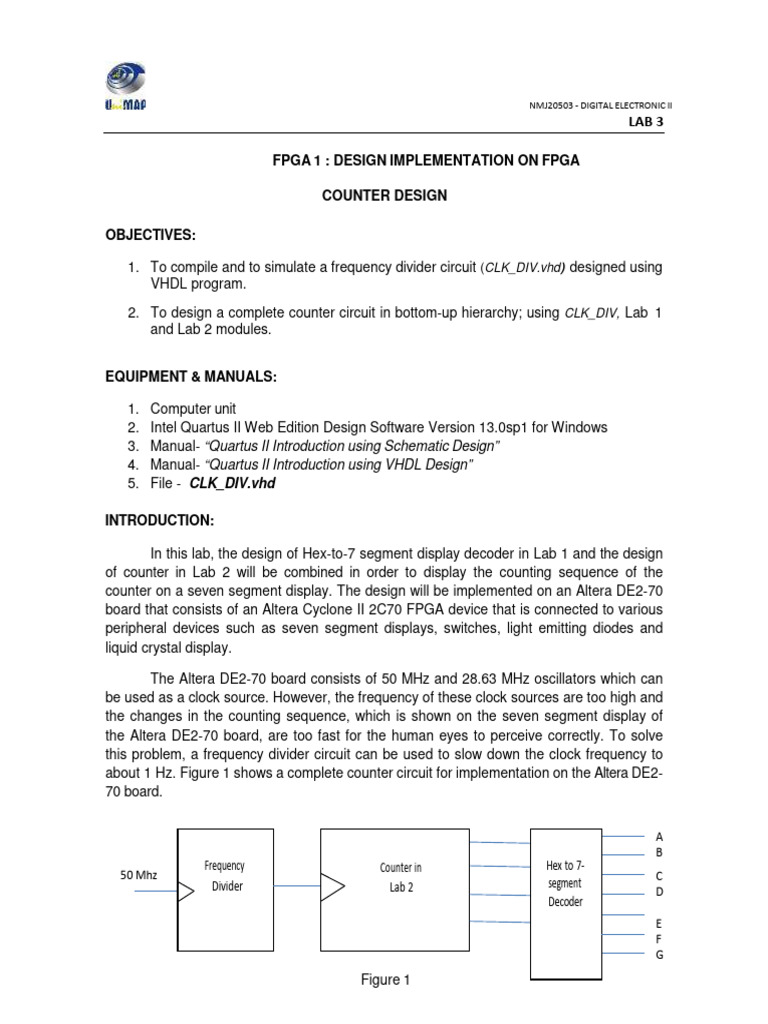 Lab 3 - Fpga 1 (Design Implementation On Fpga Counter Design) V1 | PDF | Field Programmable Gate ...