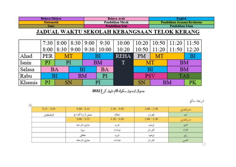 Jadual Darjah 1 Pdf