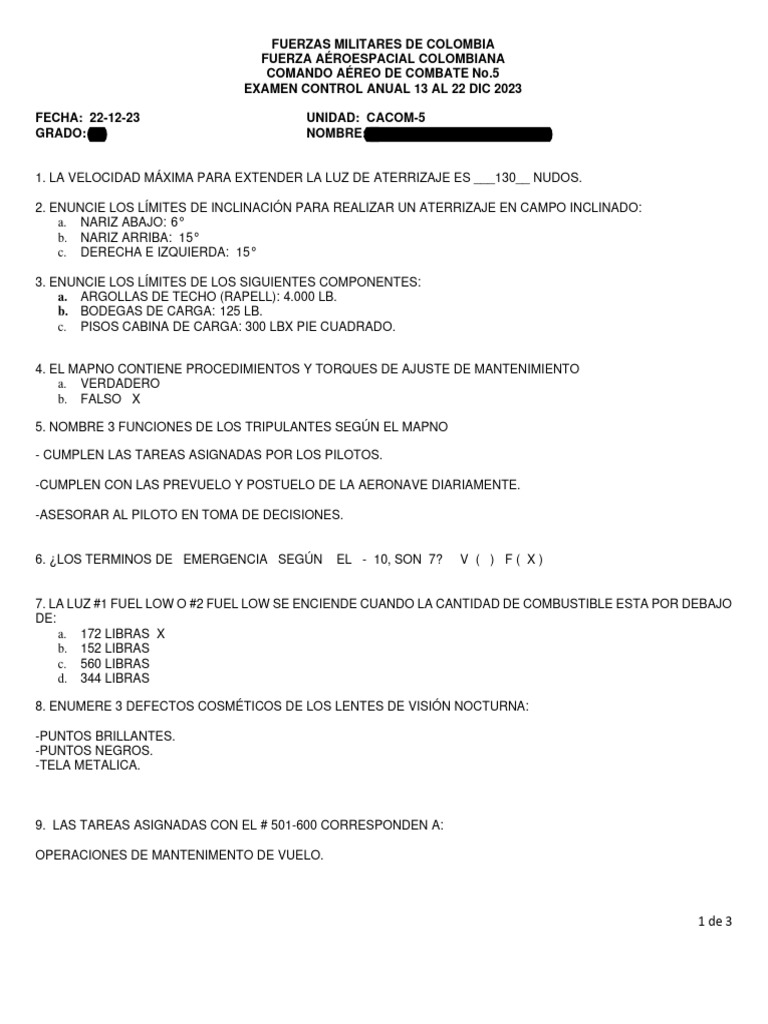 Examen Control Anual Dic 2023 | PDF | Aviación