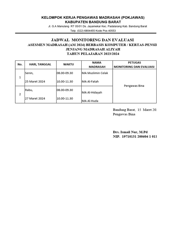 Jadwal Monev AM 2024 | PDF