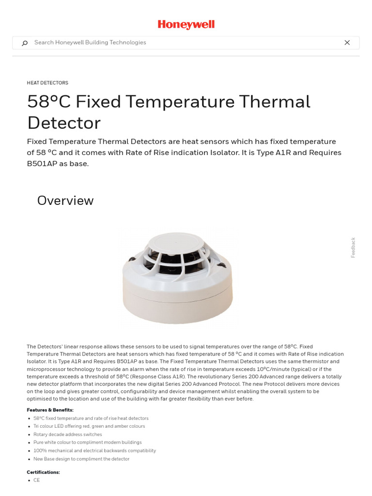 58°C Fixed Temperature Heat Detector | PDF | Sensor | Temperature