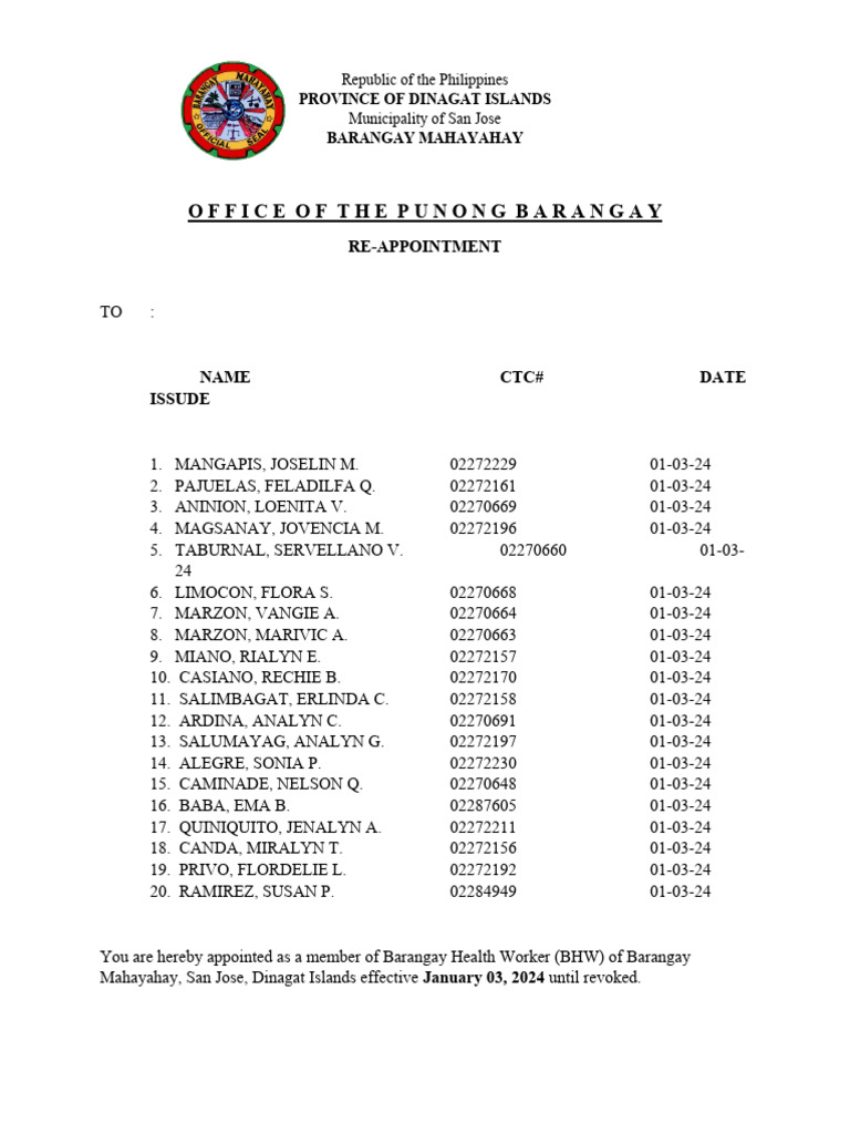 Appointment BHW Names | PDF