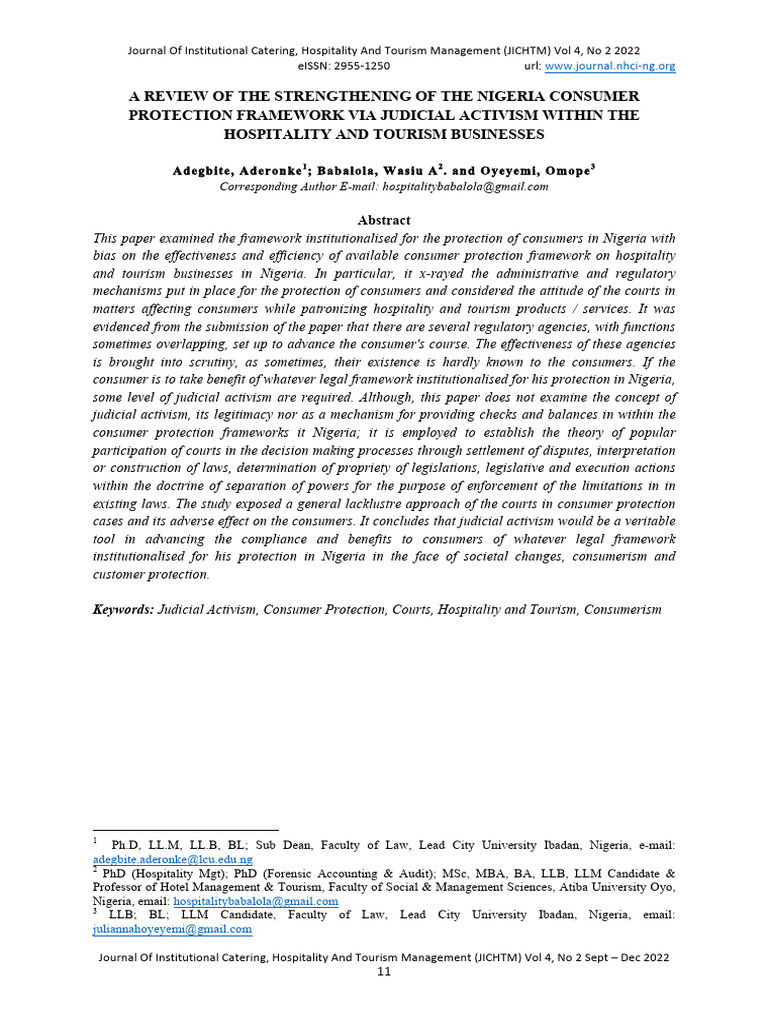 A Review of The Strengthening of The Nigeria Consumer Protection ...