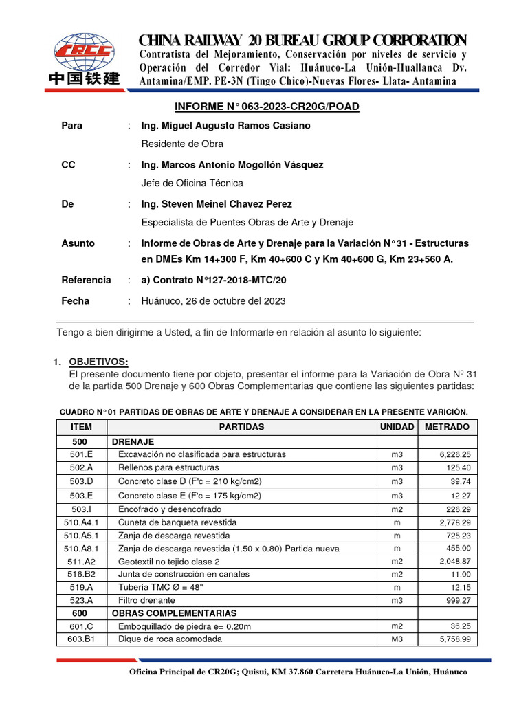 Informe #063-2023-Cr20g-Poad | PDF | Dique | Drenaje