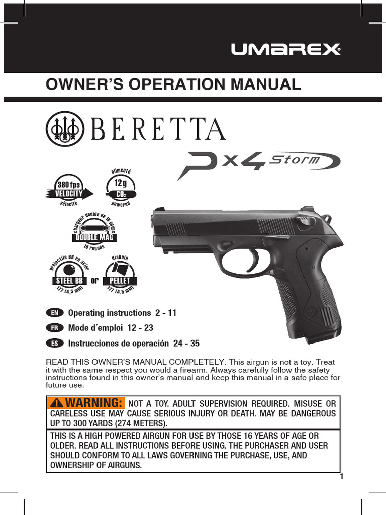 Manual Beretta PX4 Storm 2253004 2253012 en FR SP 08R12-0 | PDF | Gun Barrel | Magazine (Firearms)