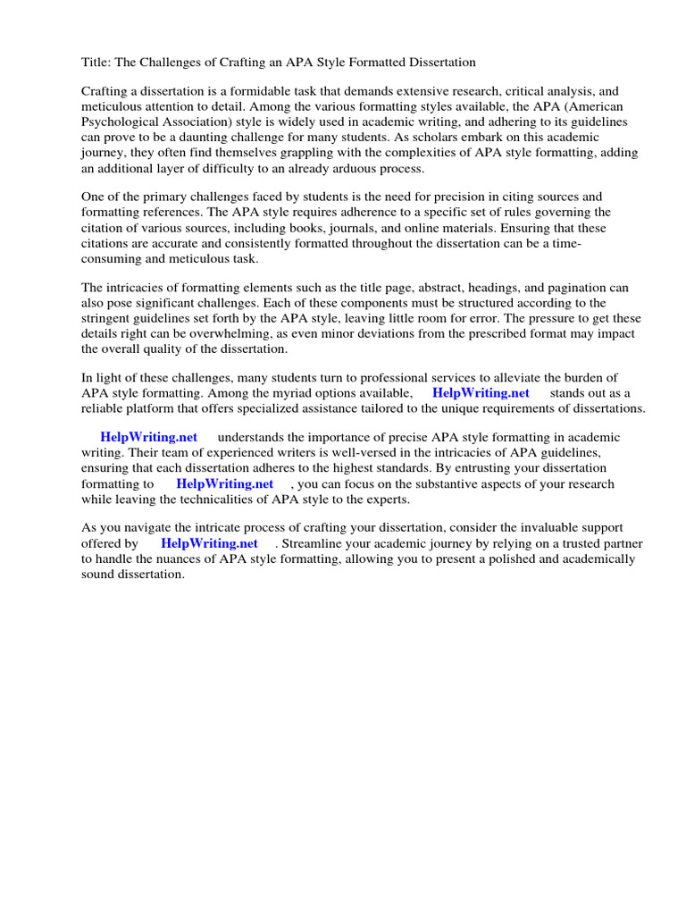 Apa Style Formatting Dissertation | PDF | Apa Style | Thesis