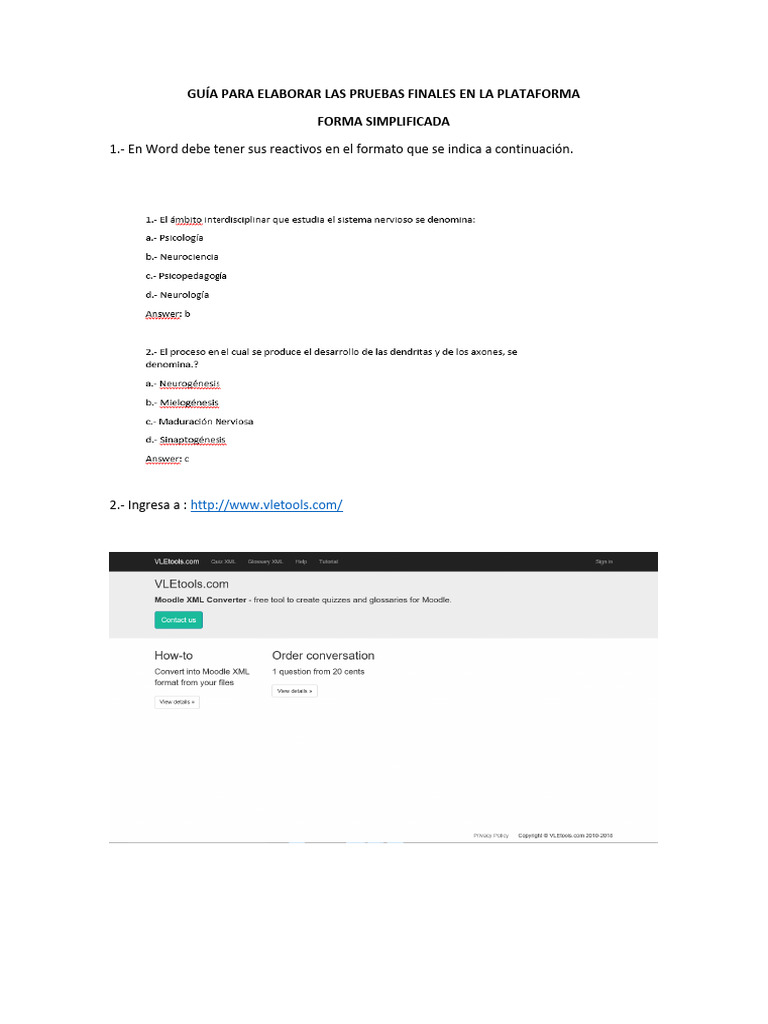 Cómo Crear Exámenes Finales en VLETools | PDF | Cuestionario